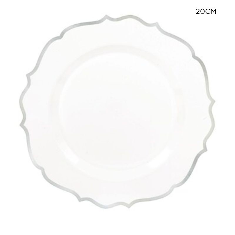 Plato base N7 blanco filo plata